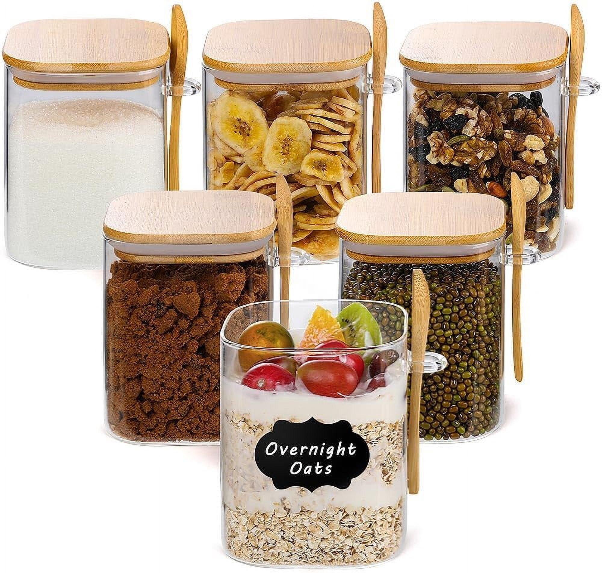 6 Pack 30 OZ Square Glass Jars with Bamboo Lids and Spoons, Overnight ...