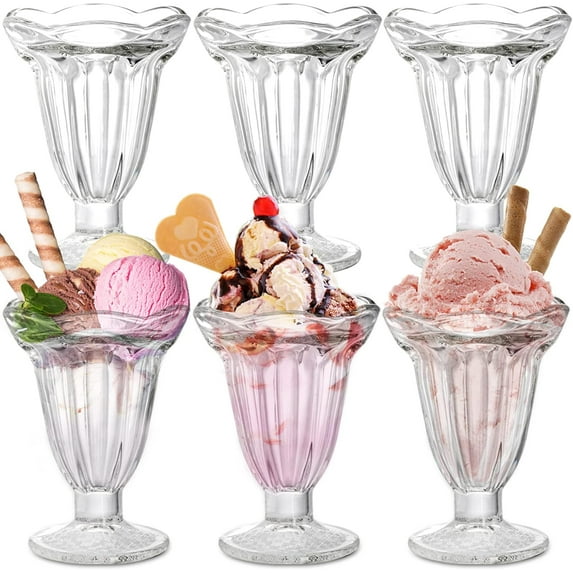 6 Pack Glass Tulip Sundae Cups, 6.7 Ounce Clear Milkshakes Footed Ice ...