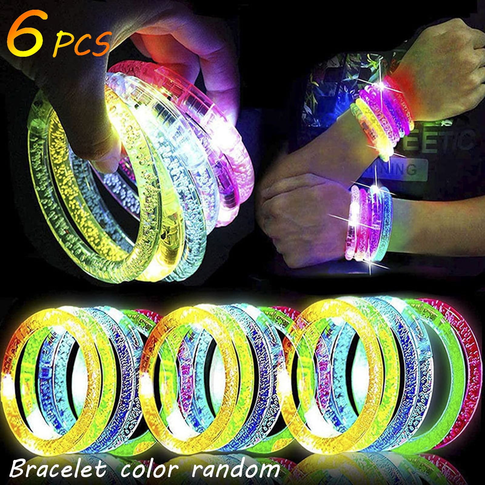 6 Pack Glow In The Dark LED Bracelets Party Supplies for Kids/Adult ...
