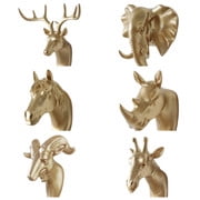 6 Pack Gold 3D Animal Head Decorative Wall Hooks Resin Multi Install ...