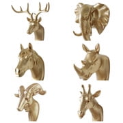 6 Pack Gold 3D Animal Head Decorative Wall Hooks Resin Multi Install ...