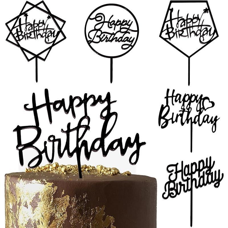6-Pack Gold Birthday Cake Topper Set, Double-Sided Glitter, Acrylic ...