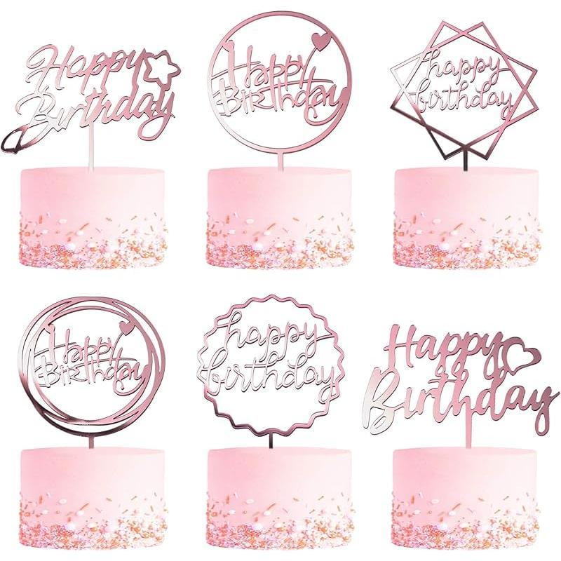 6-Pack Gold Birthday Cake Topper Set, Double-Sided Glitter, Acrylic ...