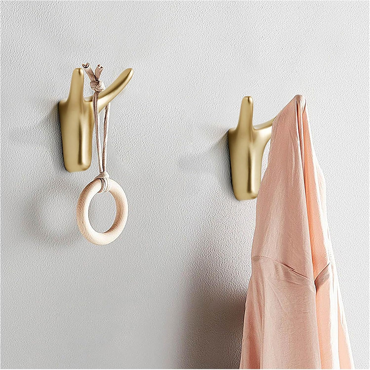 6 Pack Gold Coat Hooks for Wall Hanging Heavy Duty Antique Double Prong ...