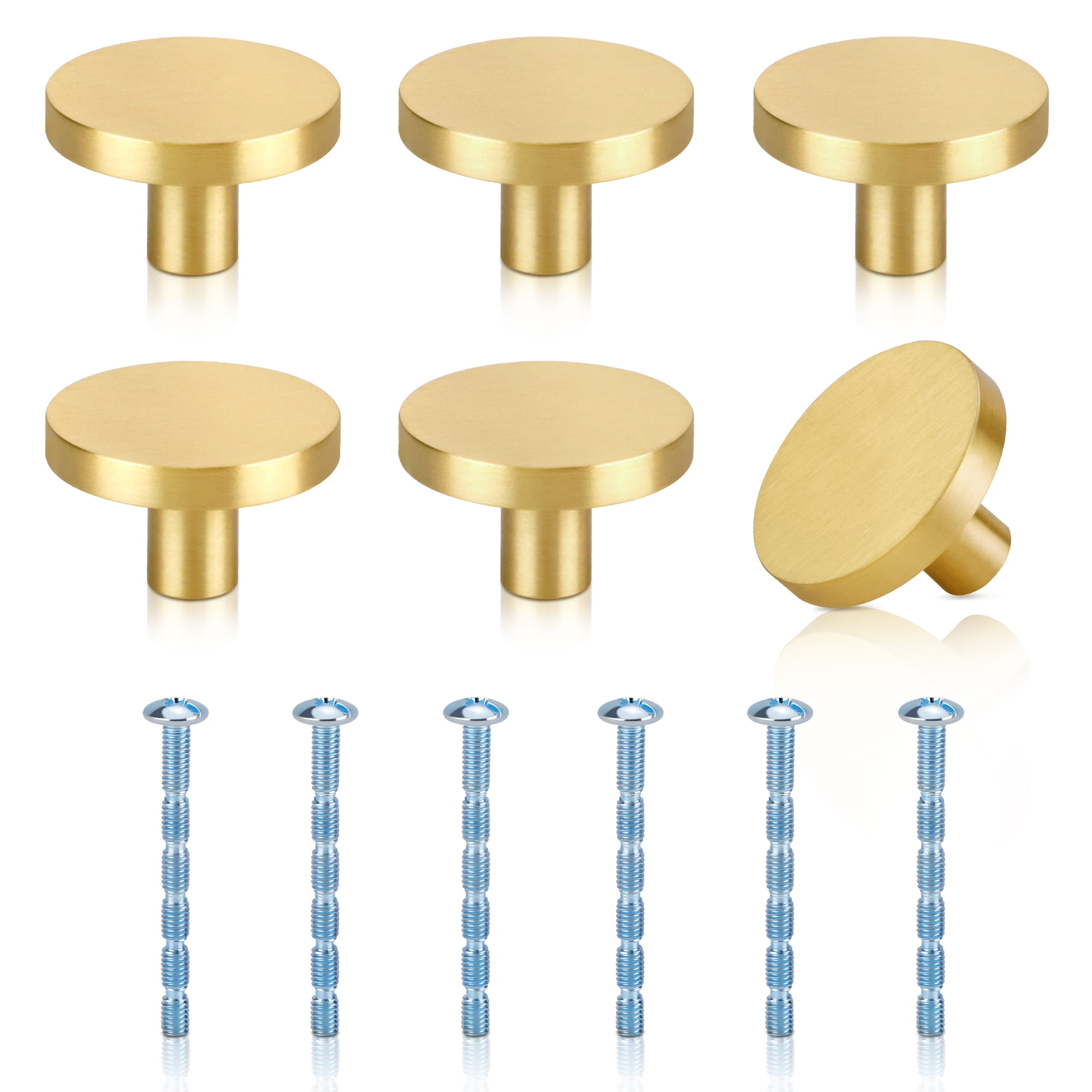 6 Pack Gold Dresser Knobs, 1-1/4 Inches Solid Brass Cabinet Knobs Drawer Knobs with 6 Screws ...