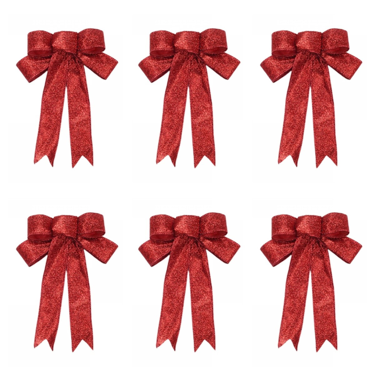 6 Pack Red Glitter Christmas Bows Large Waterproof Premade Holiday ...