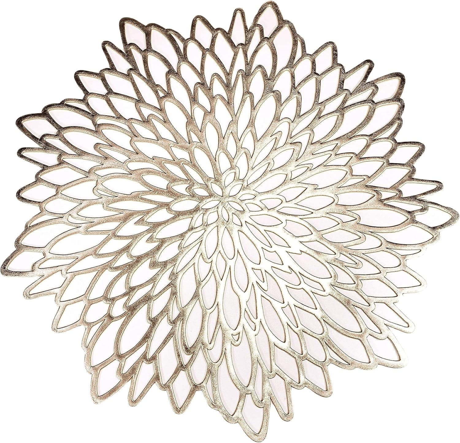 6 Pack Gold Placemats Metallic Pressed Vinyl Round Leaf Plastic Dinning ...