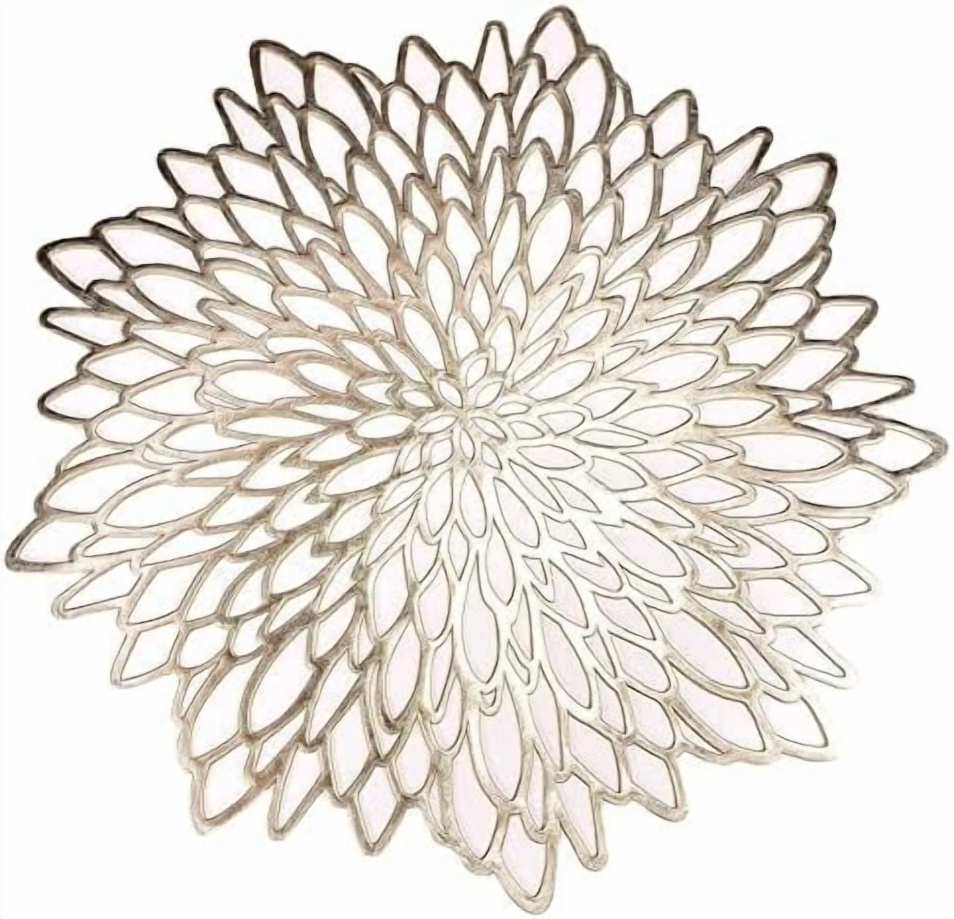 6 Pack Gold Placemats Metallic Pressed Vinyl Round Leaf Plastic Dinning ...