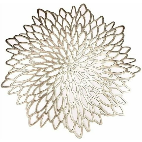 6 Pack Gold Placemats Metallic Pressed Vinyl Round Leaf Plastic Dinning ...