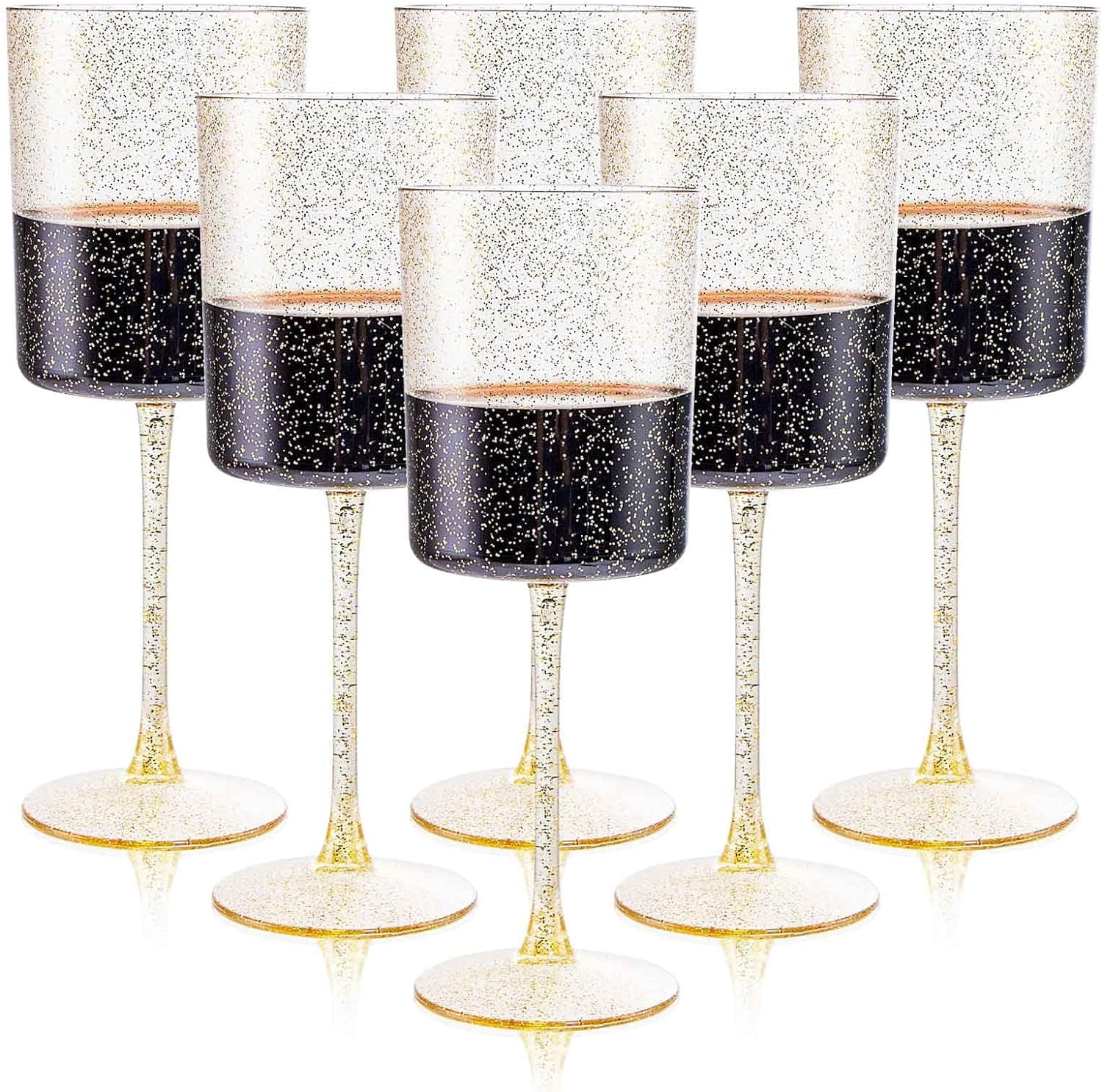6 Pack Gold Plastic Wine Glasses - 10 Oz Plastic Stemware - Disposable ...