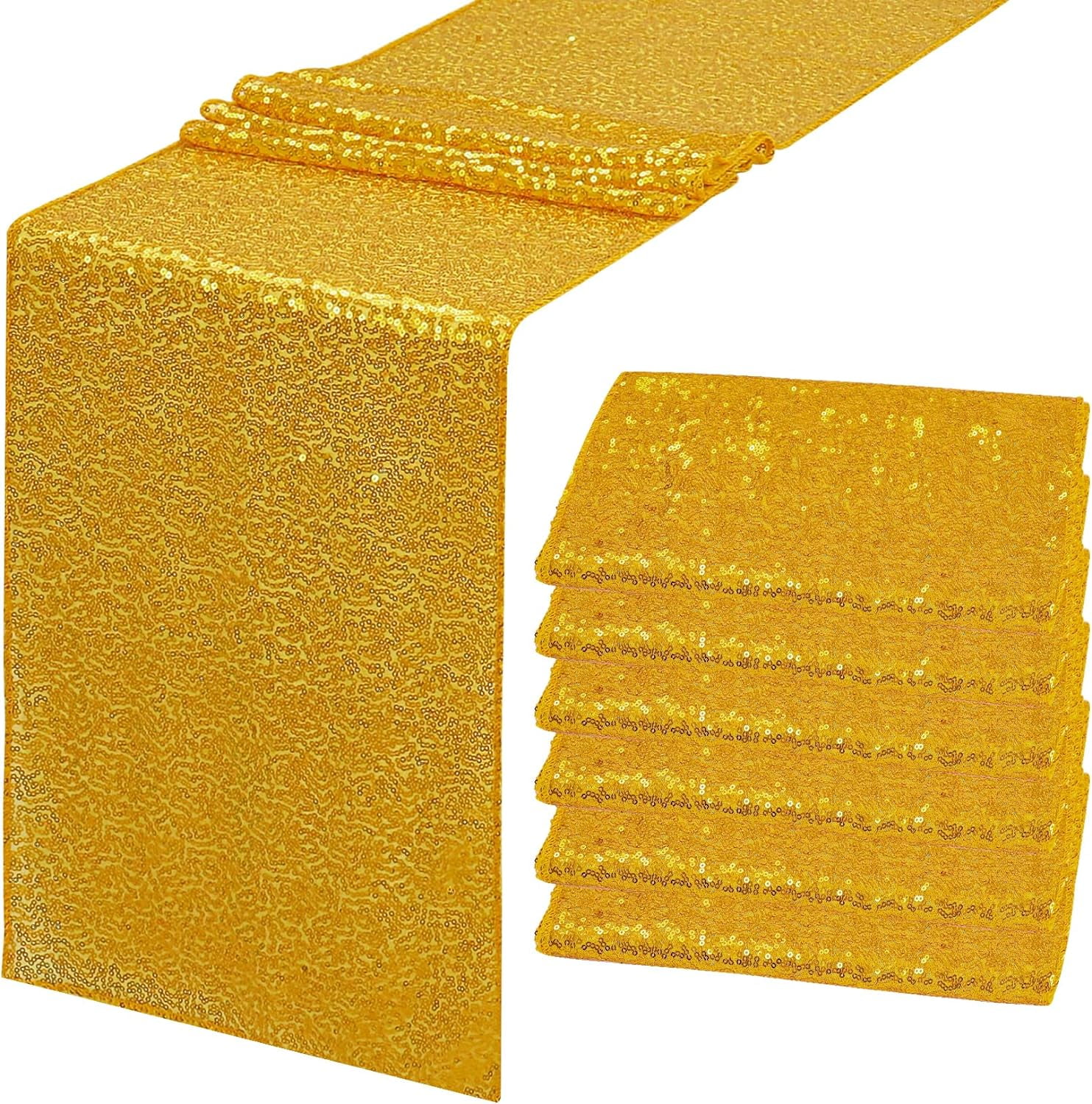 6 Pack Gold Sequin Table Runners 12" x 72" Sparkle Sequin Table Cloths for Wedding Party Banquet ...