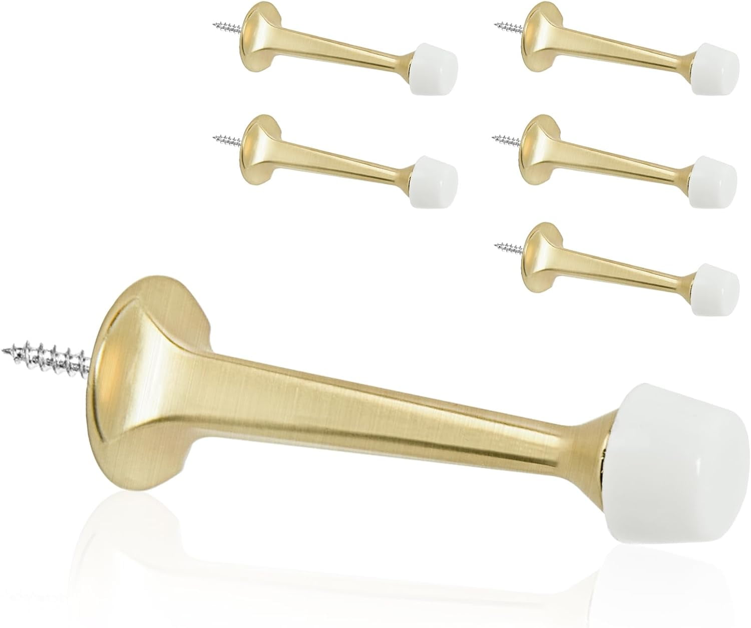 6 Pack Gold Solid Rigid Door Stops - Heavy Duty Door Stoppers Wall ...