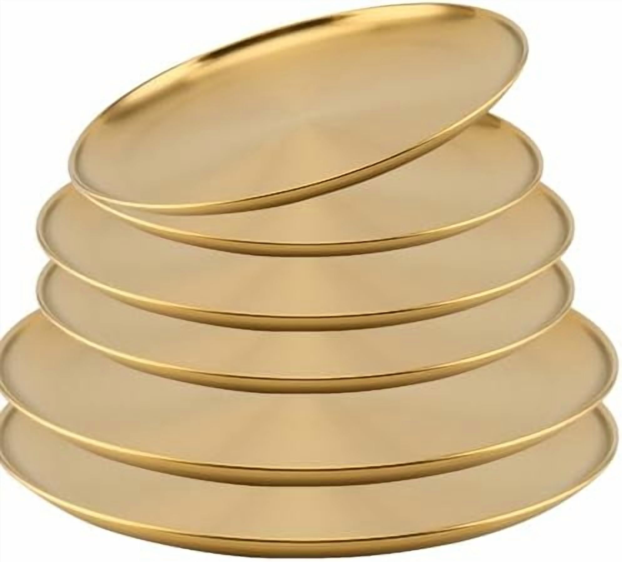 6 Pack Gold Stainless Steel Plate Set, 8 In 10 In 12 In Round Metal ...