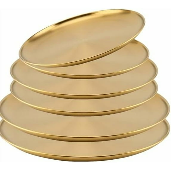 6 Pack Gold Stainless Steel Plate Set, 8 In 10 In 12 In Round Metal ...