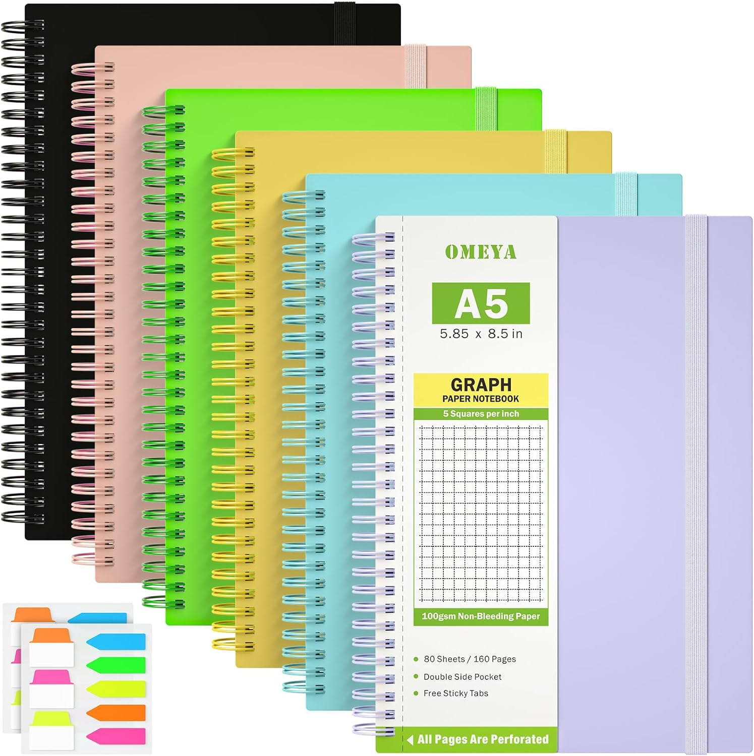 6 Pack Graph Paper Notebook, 1 Subject Spiral Notebook Journal with ...