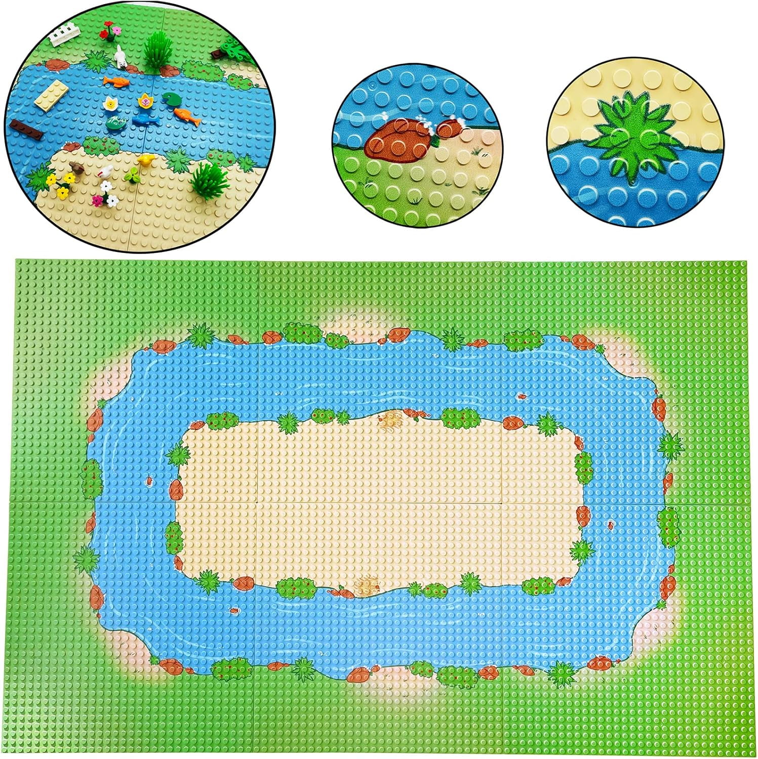 6 Pack Grassland Rivers Pattern Baseplate 10" x 10" - Building Brick ...