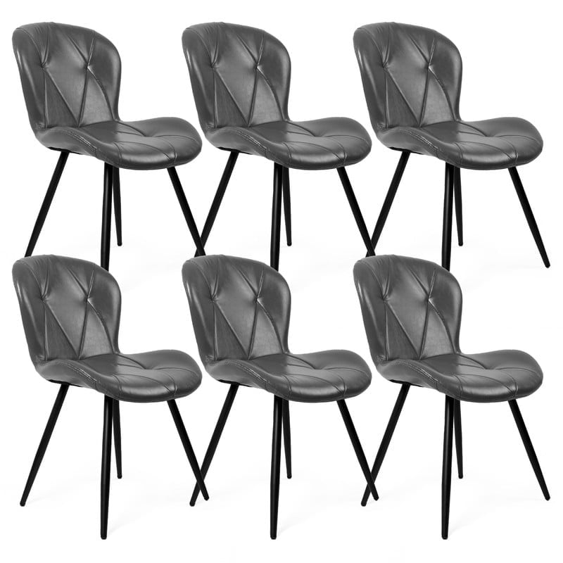 6-Pack Gray Faux Leather Dining Chairs Set with Metal Legs - Wide Seat ...