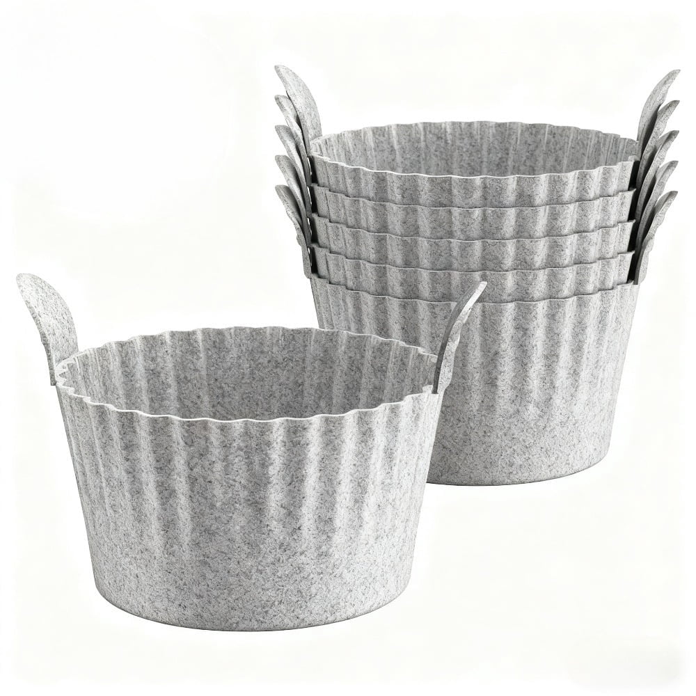 6-Pack Gray Silicone Air Fryer Baking Cups - Striped Non-Stick Muffin ...