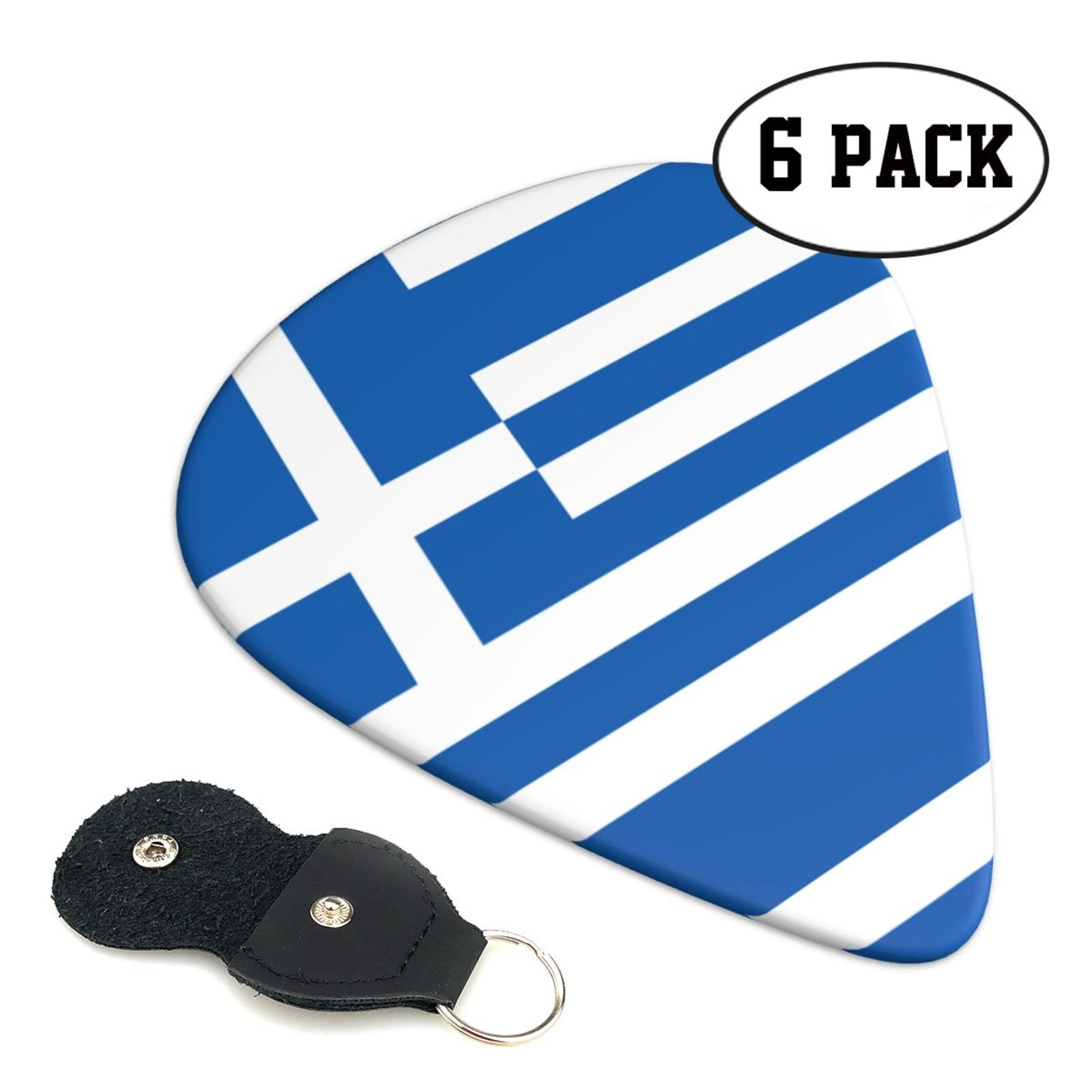 6 Pack Greek Flag Guitar Picks In Leather Picks Holder For Bass ...