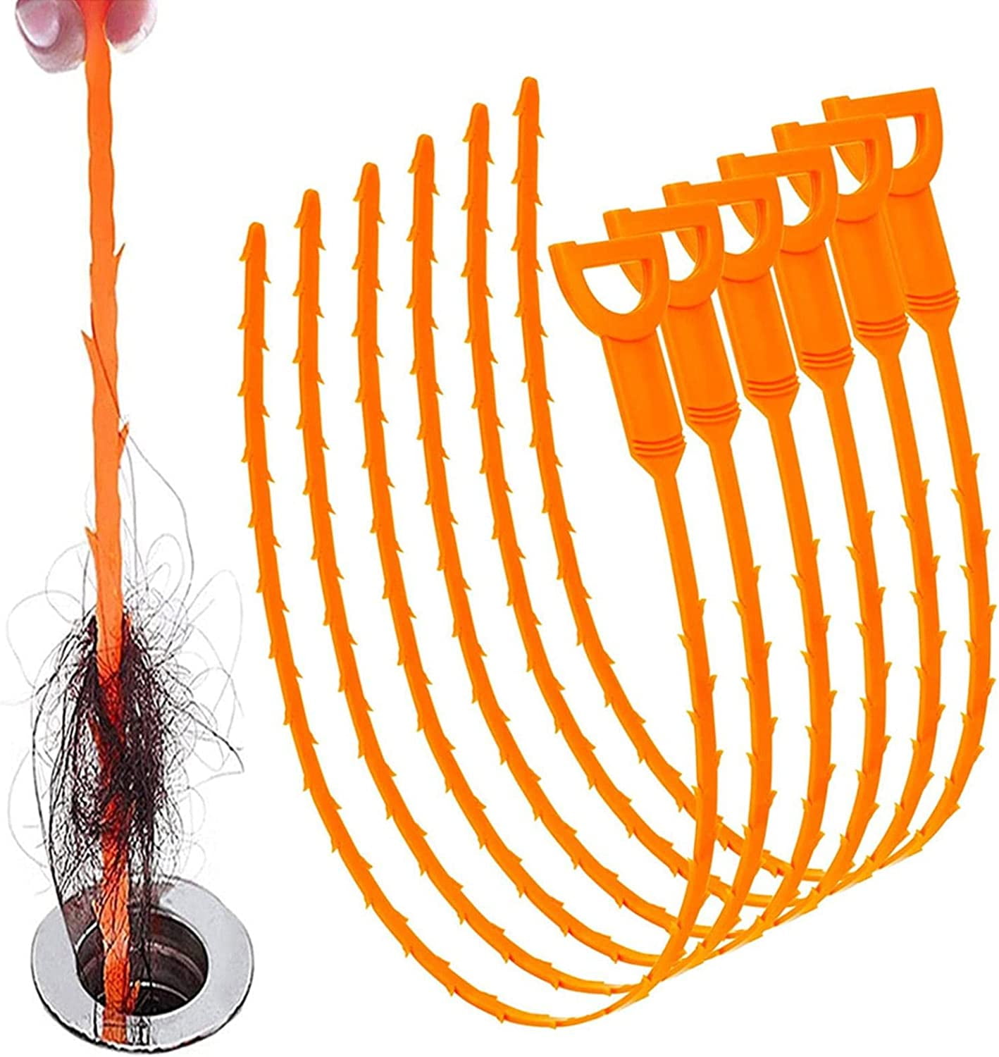 6 Pack Hair Snake Cleaning Tool Hair Drain Clog Remover, 20 Inch Drain ...