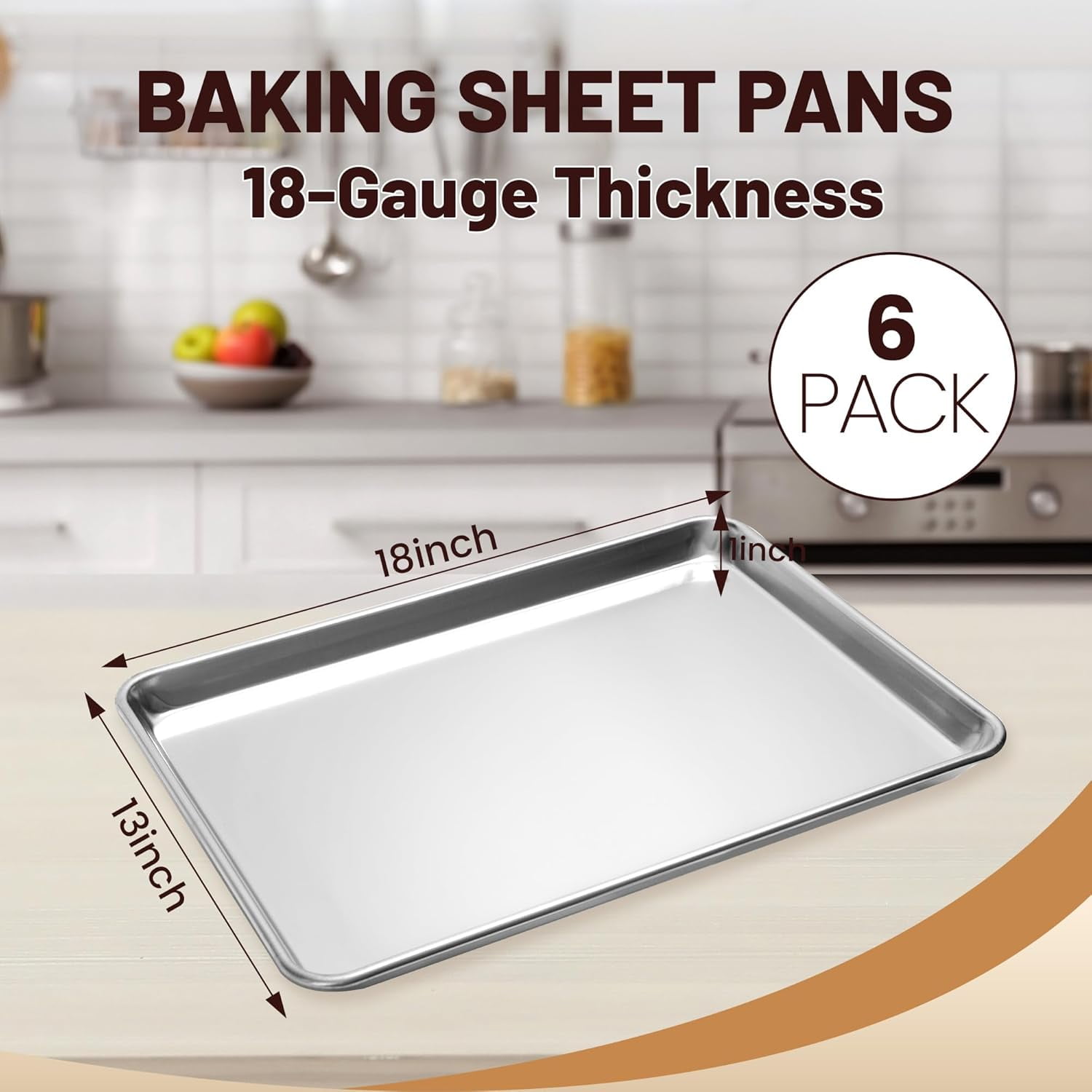 6 Pack Half Size Baking Sheet Pan Aluminum Commercial Pan for Oven ...