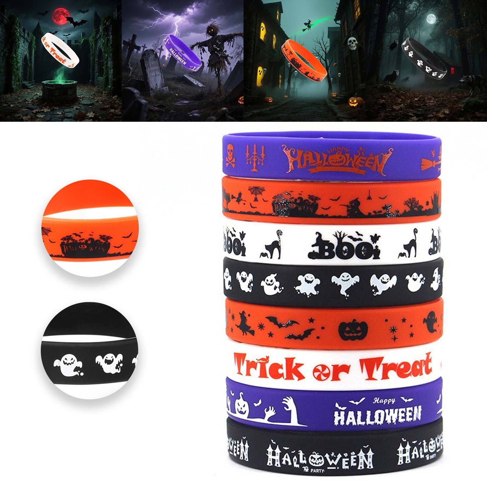 6 Pack Halloween Silicone Bracelets - Spooky Party Favors & Trick or ...