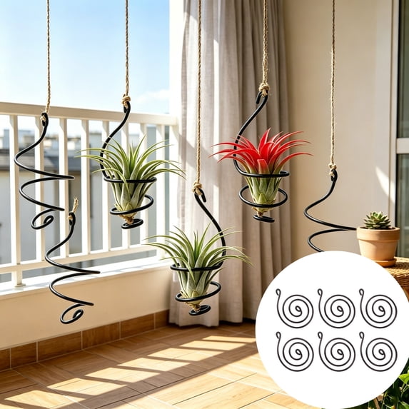 6 Pack Hanging Air Plant Holder Rustproof Metal Spiral Rack with Jute ...