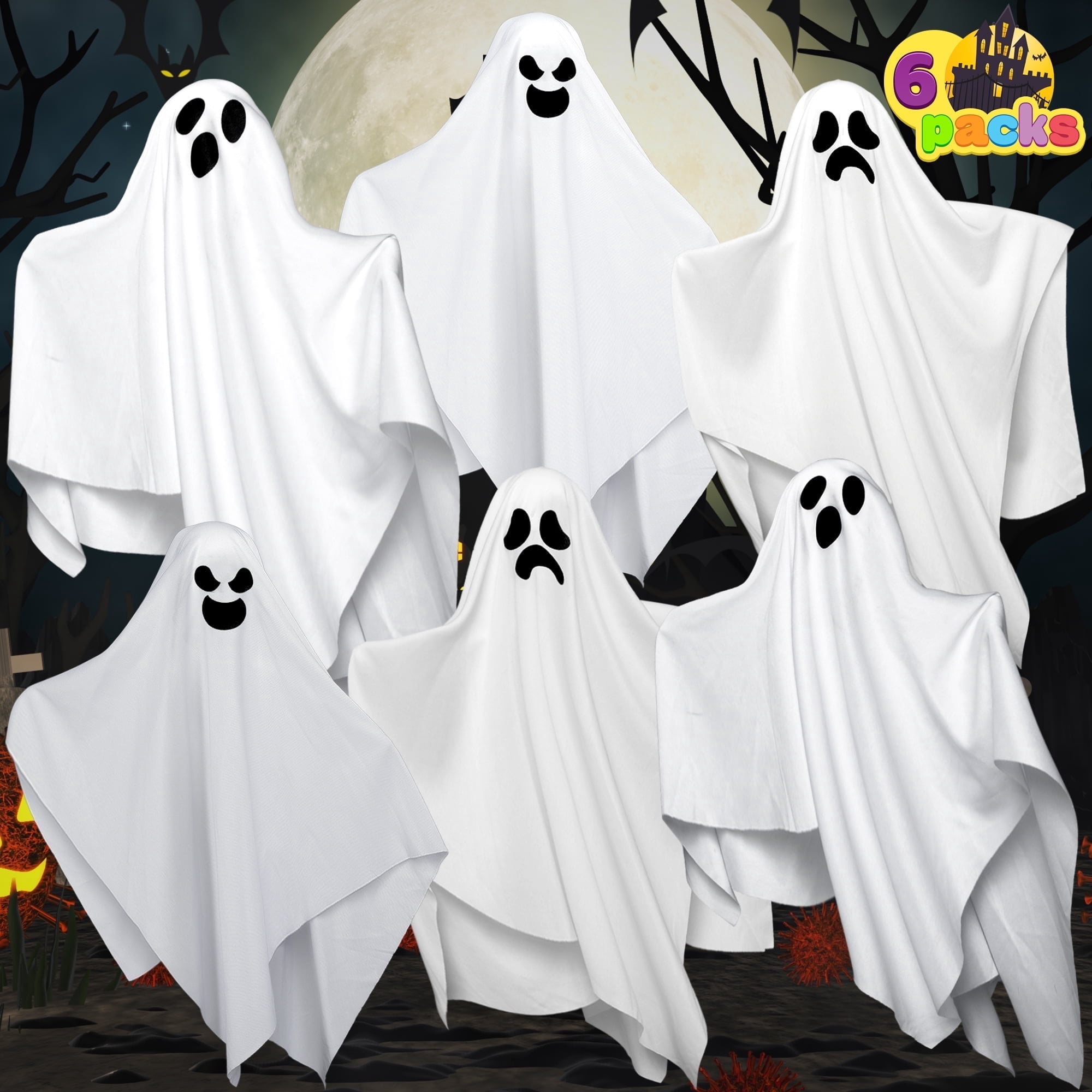 6 Pack Hanging Ghosts Halloween Decorations Outdoor,19.6" Cute Flying ...