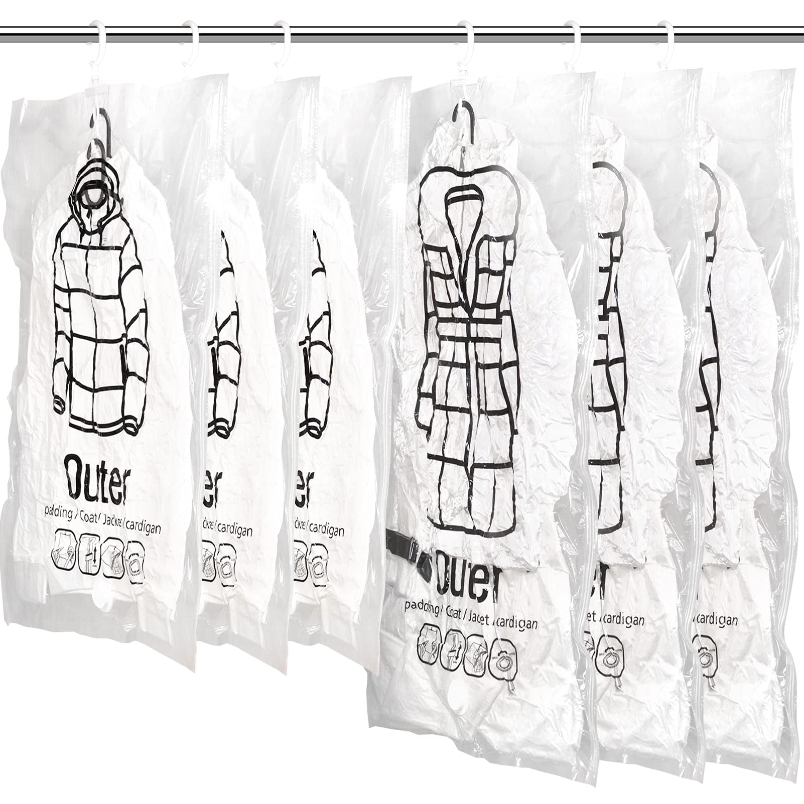 6 Pack Hanging Vacuum Storage Bag,Reusable Space Saver Compressed Bag ...