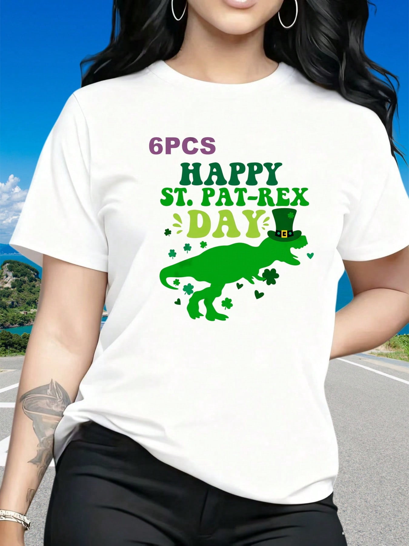 6-Pack Happy St. Pat-Rex Day Dinosaur Graphic T-Shirt, Short Sleeve ...