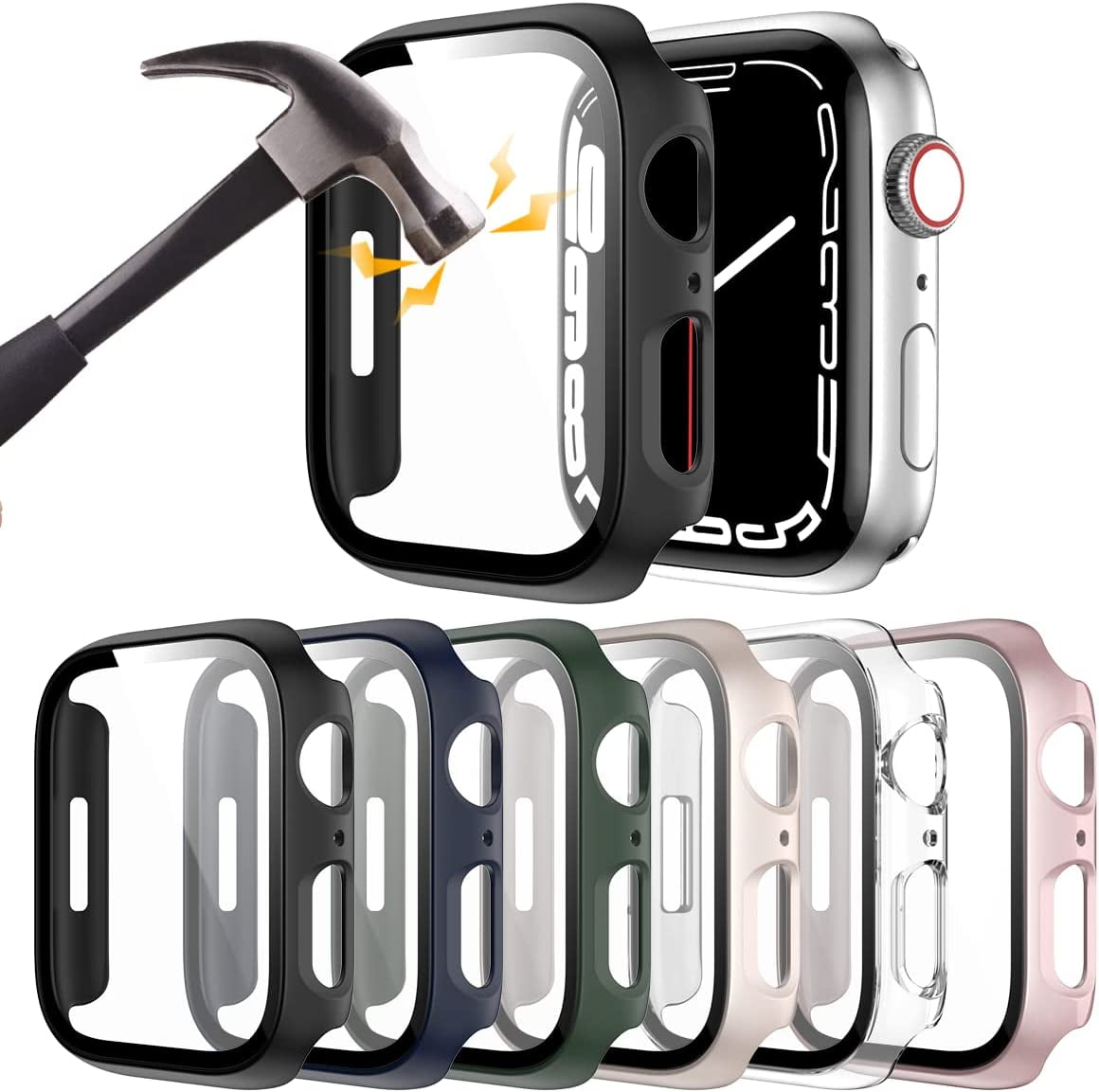 6 Pack Hard PC Case with Tempered Glass Screen Protector 44mm for Apple ...