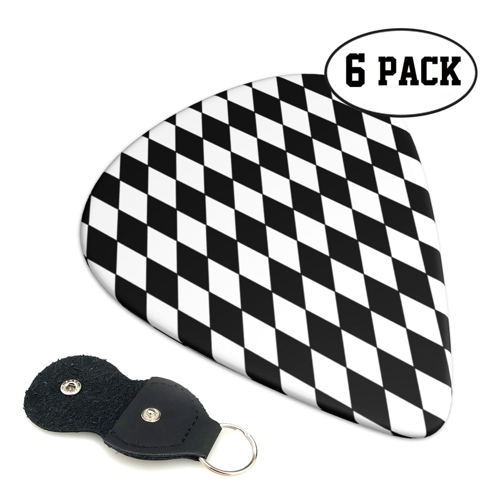 6 Pack Harlequin Pattern Black And White Guitar Picks In Leather Picks ...
