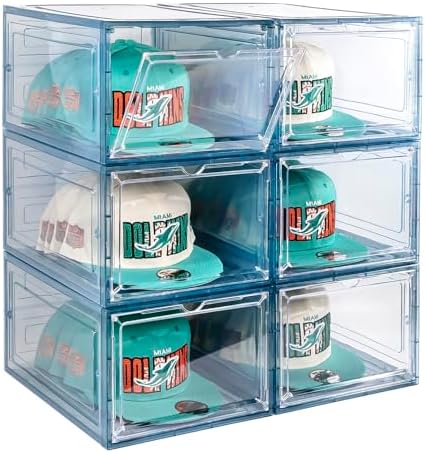 6 Pack Hat Organizer Box, Stackable Clear Baseball Caps Holder Box ...
