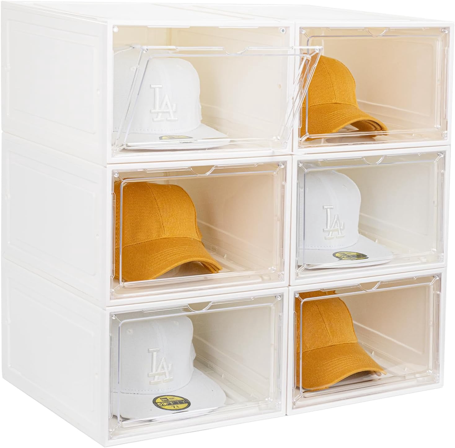 6 Pack Hat Organizer Box, Stackable Clear Baseball Caps Holder Box ...