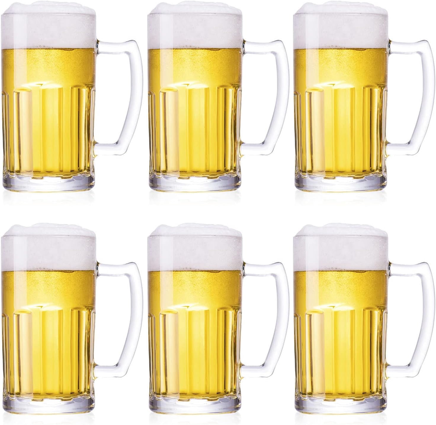 6 Pack Heavy Beer Mugs, Large Beer Glasses with Handle, 20 Ounce Glass ...