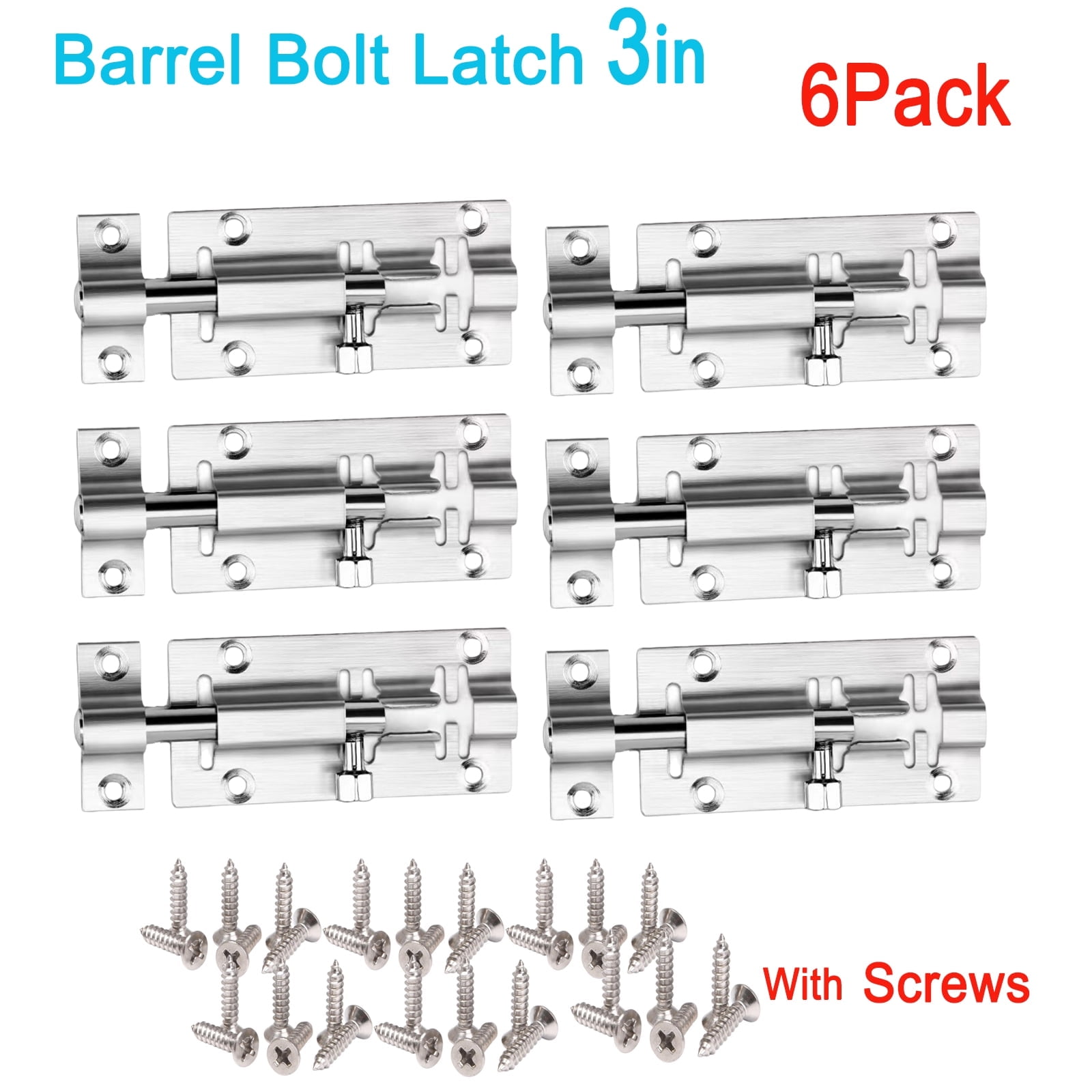 6-Pack Heavy-Duty 3-Inch Square Bolt Latches with Screws Secure ...