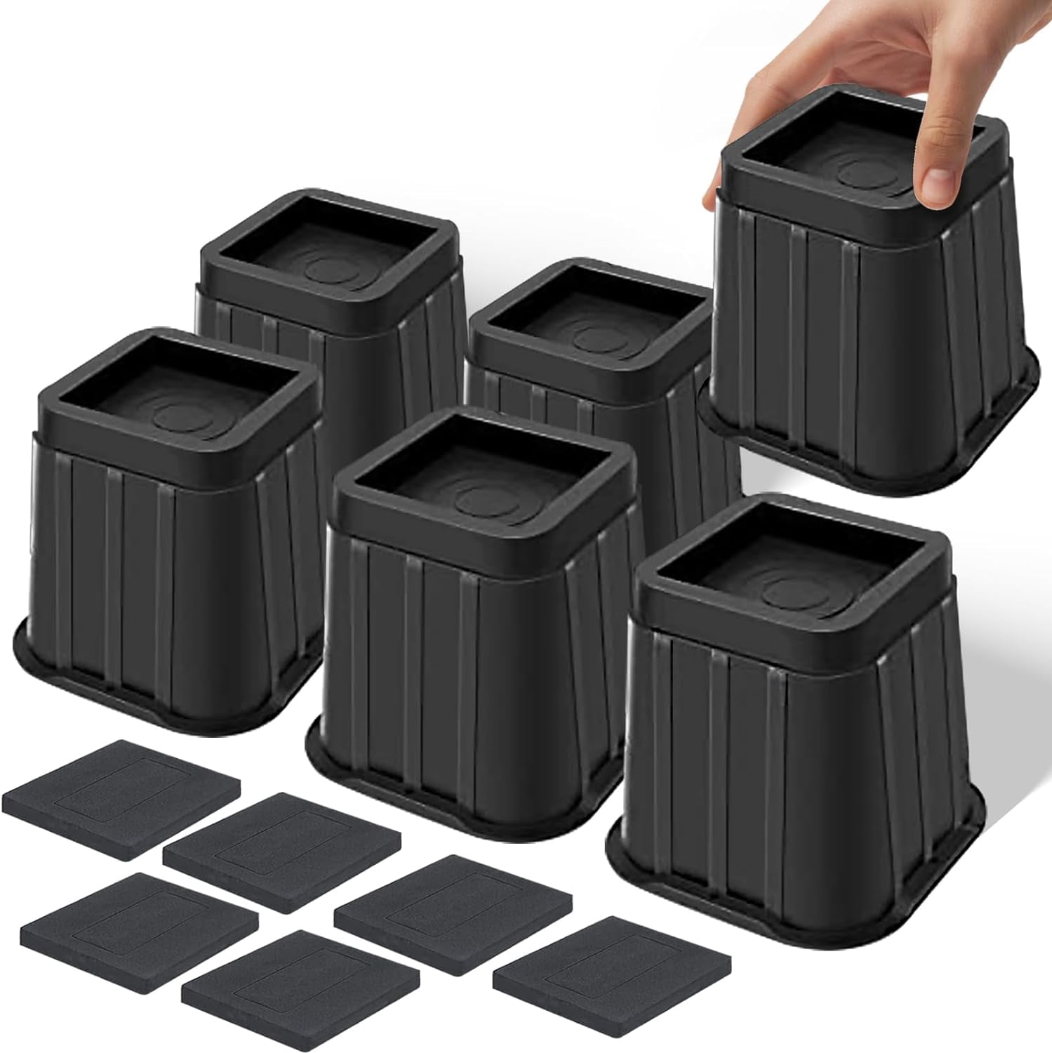 6 Pack Heavy Duty Bed Risers, 5 Inch Furniture Lift Risers, Square ...