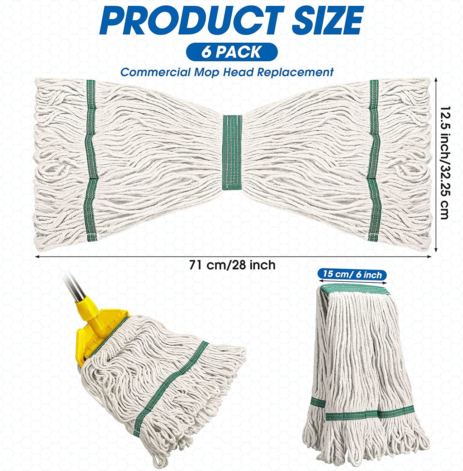 6 Pack Heavy Duty Cotton String Mop Heads with End for Home & Floor ...