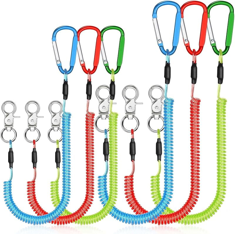 6 Pack Heavy Duty Fishing Lanyard Steel Wire Coiled Lanyard Kayak ...