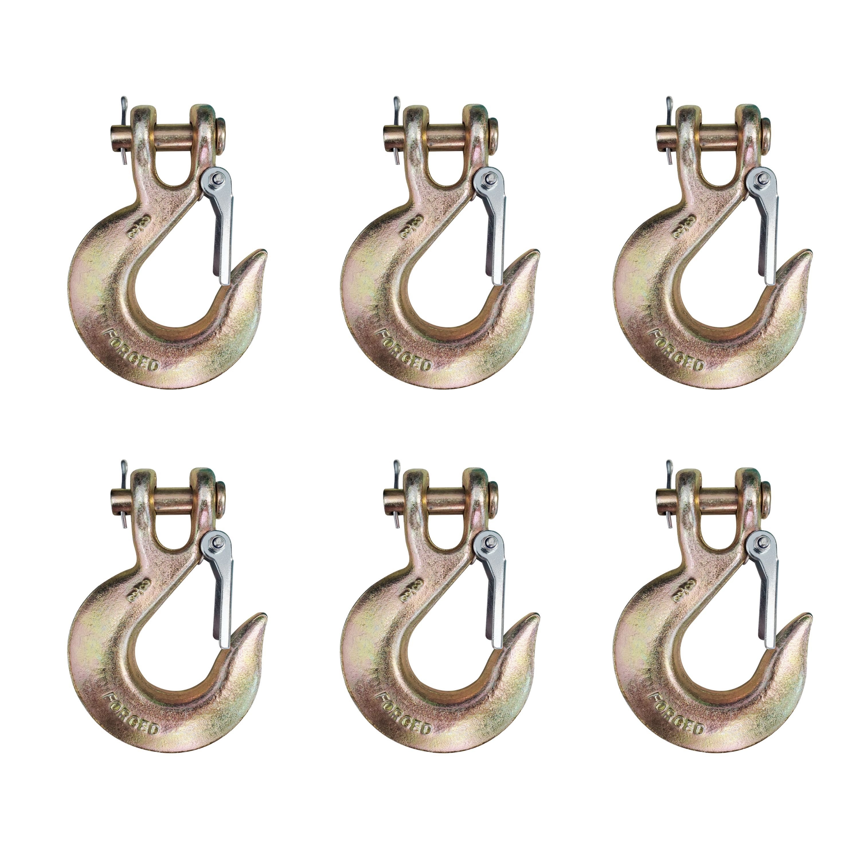 6 Pack Heavy Duty G70 3/8" Clevis Slip Hook w/ Safety Latch Flatbed ...