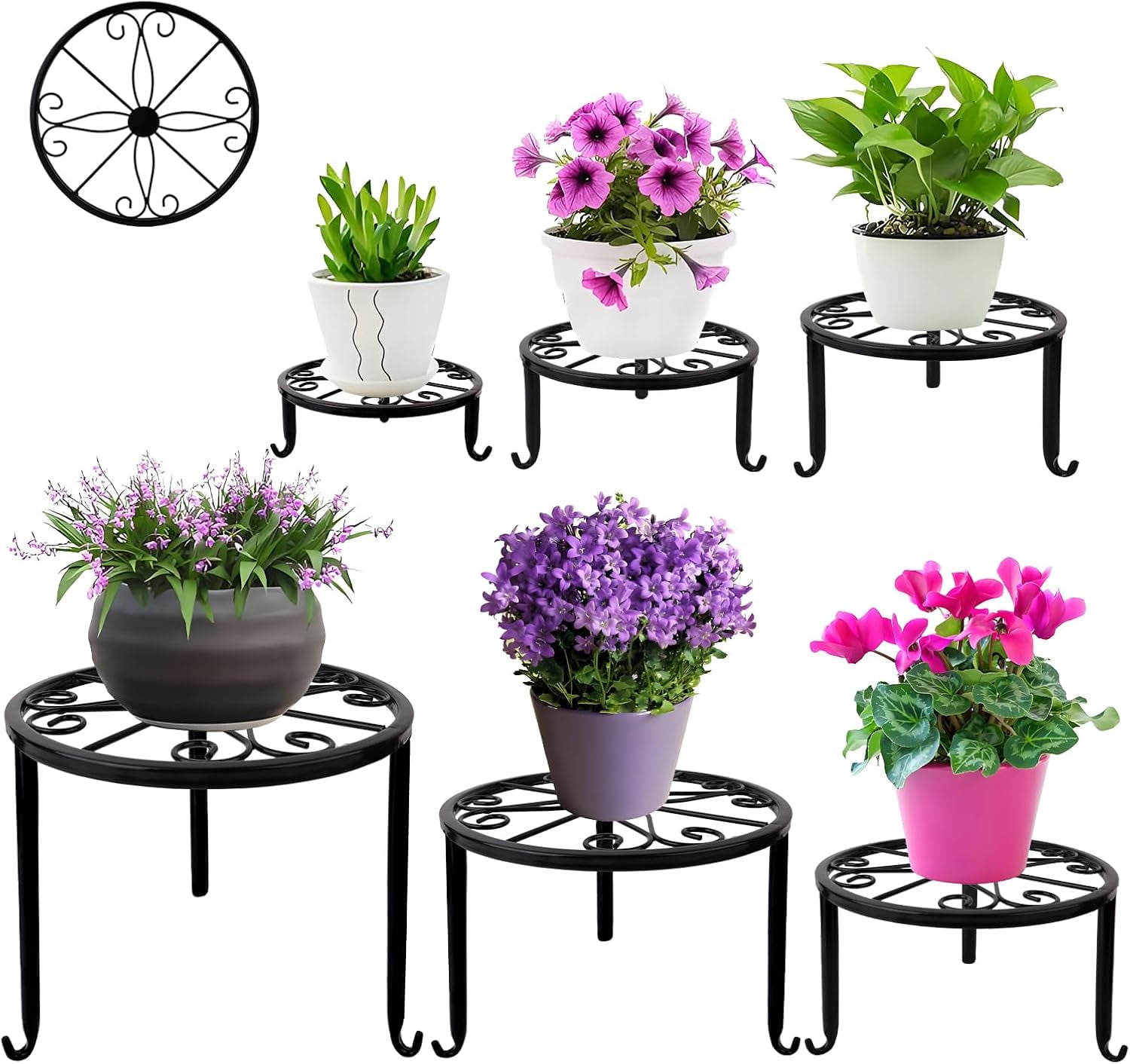 6-Pack Heavy Duty Metal Plant Stands, Outdoor Indoor Flower Pot Shelves ...