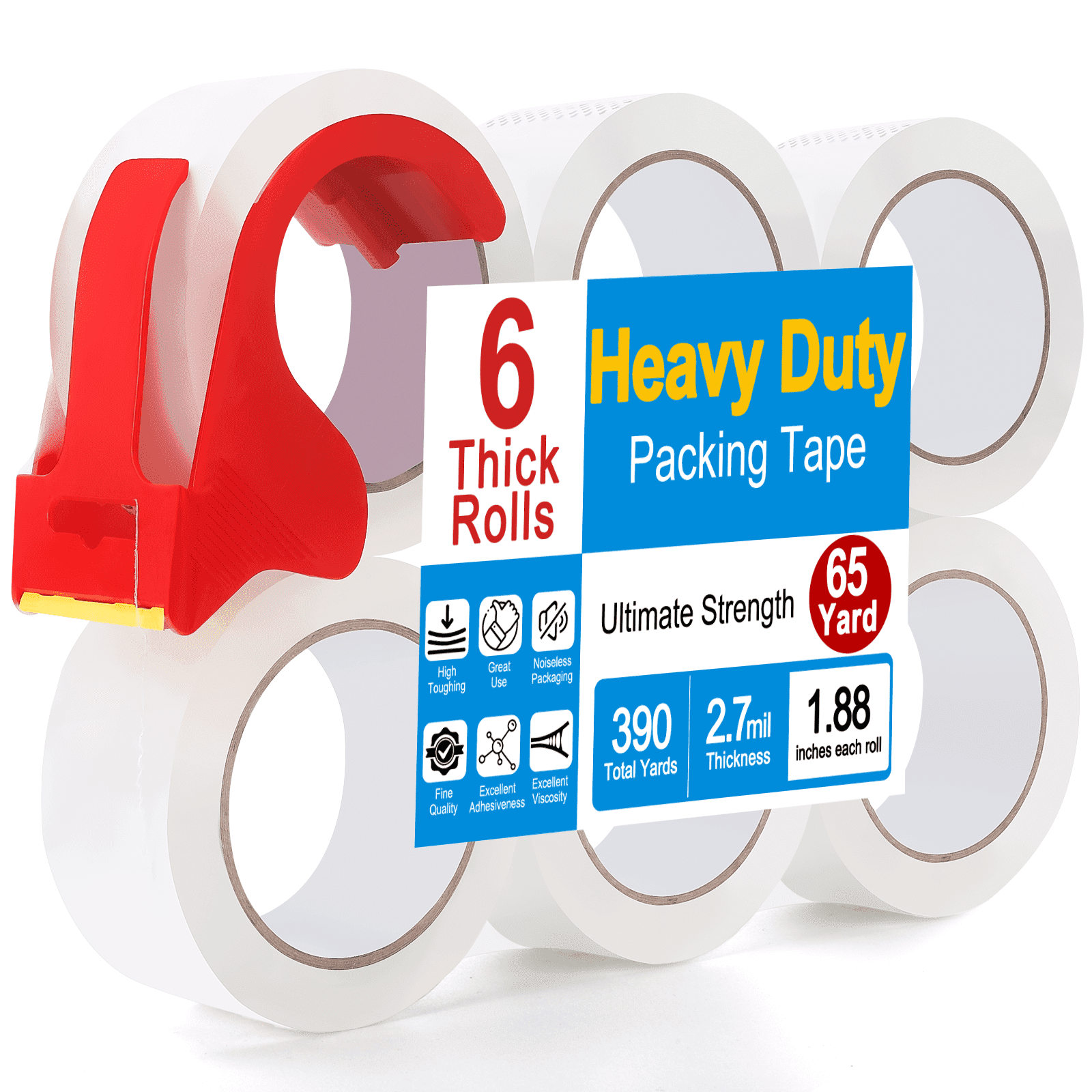6-Pack Heavy Duty Packing Tape, 1.88 inch x 390 Yards Total, Clear ...