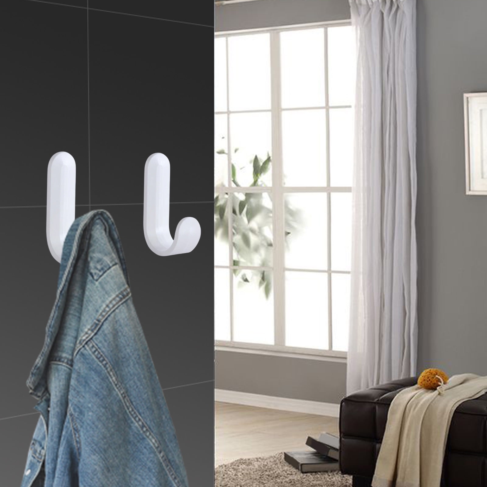 6-Pack Heavy Duty Plastic Hooks | No Drill Adhesive Wall Hooks for ...
