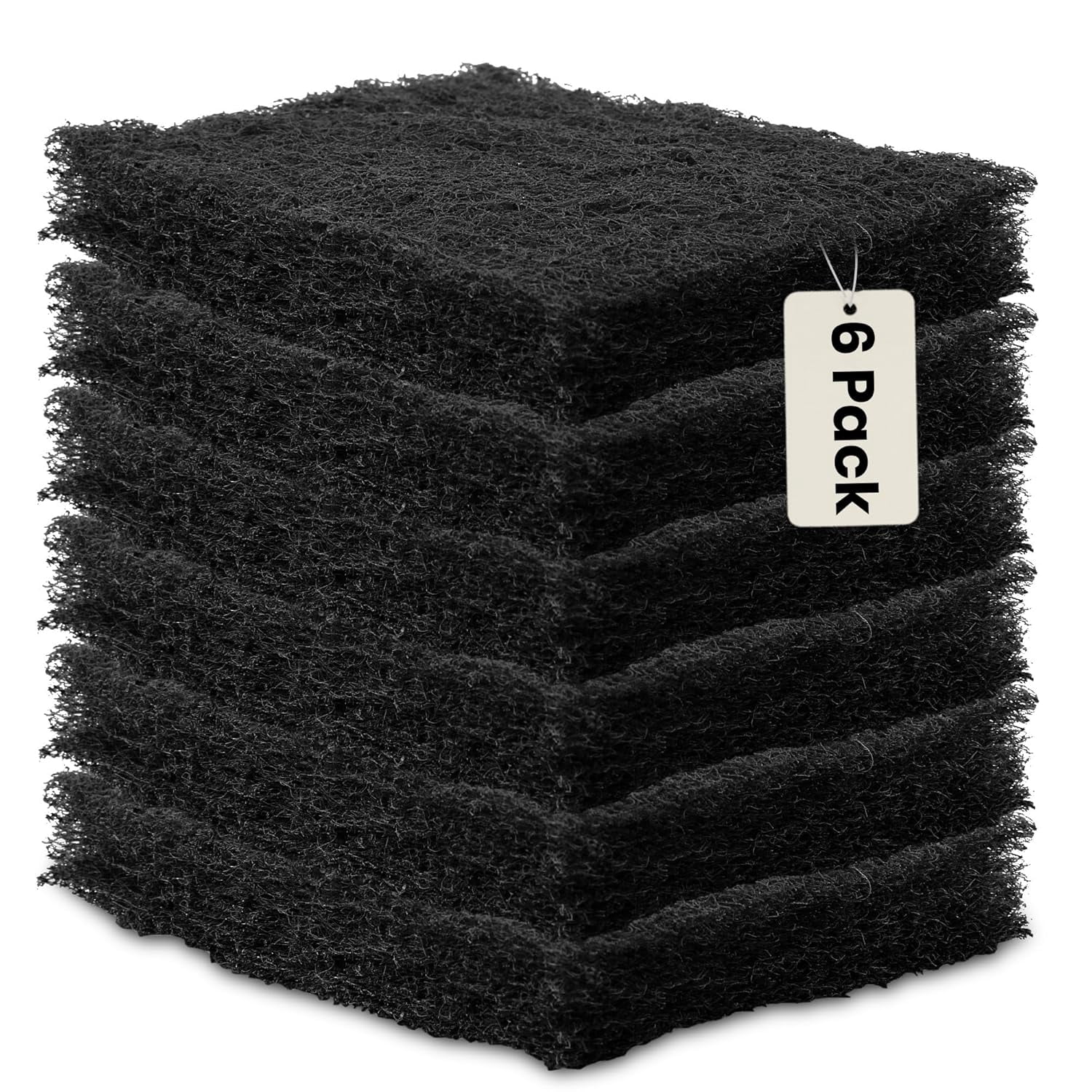 6-Pack Heavy Duty Scouring Pads, 6x4 Inch Thick Black Scrub Pads for ...