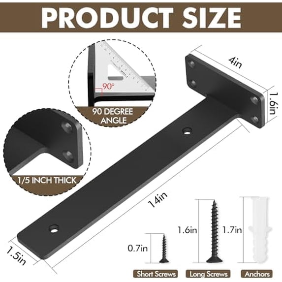 6 Pack Heavy Duty Shelf Brackets 14 inch, Floating Shelf Brackets(1/5 ...