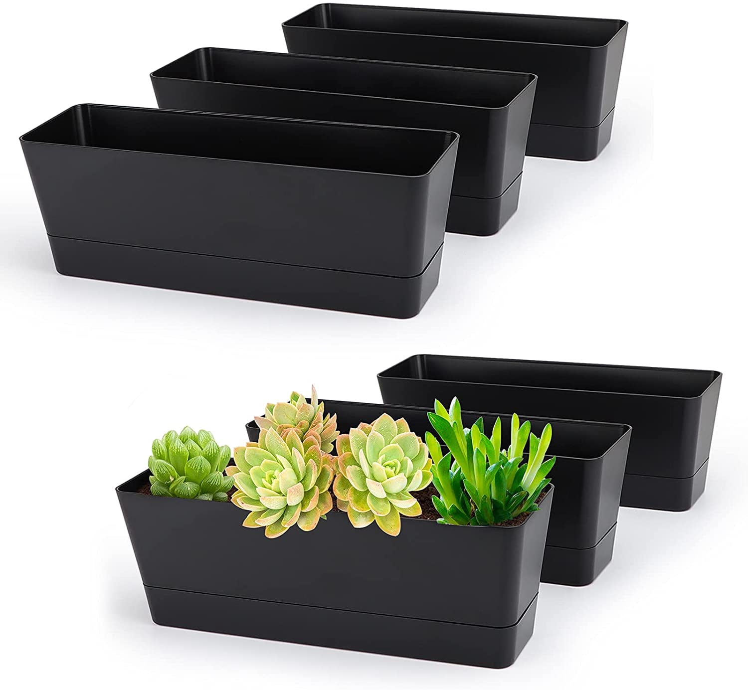 6 Pack Herb Planters, 12x3.8 Inch Black Rectangle Window Boxes with ...