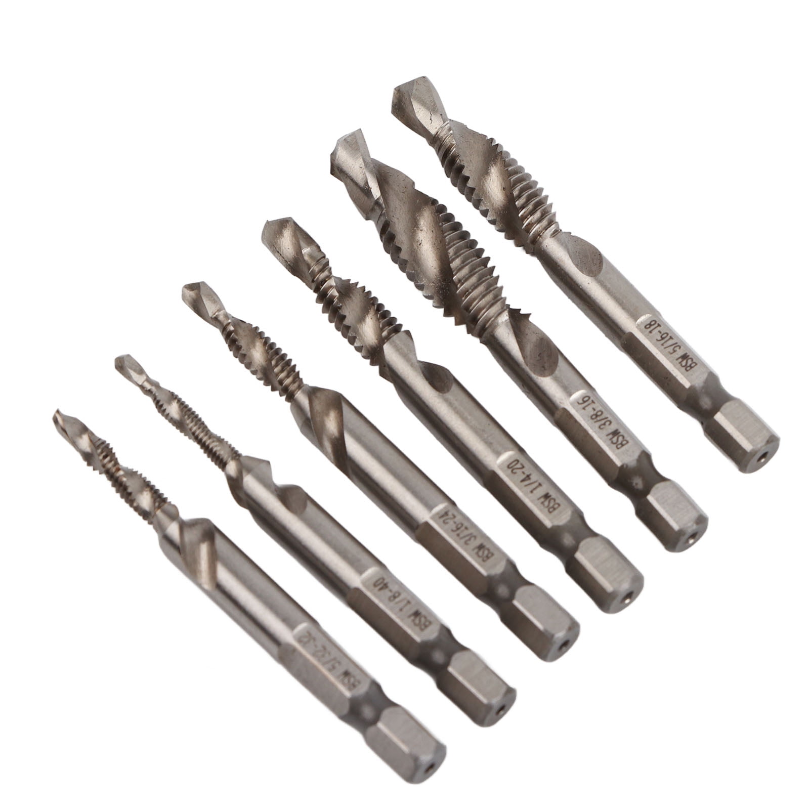 6-Pack High Speed Steel Threaded Drill Taps - Portable Tapping Tool Set ...