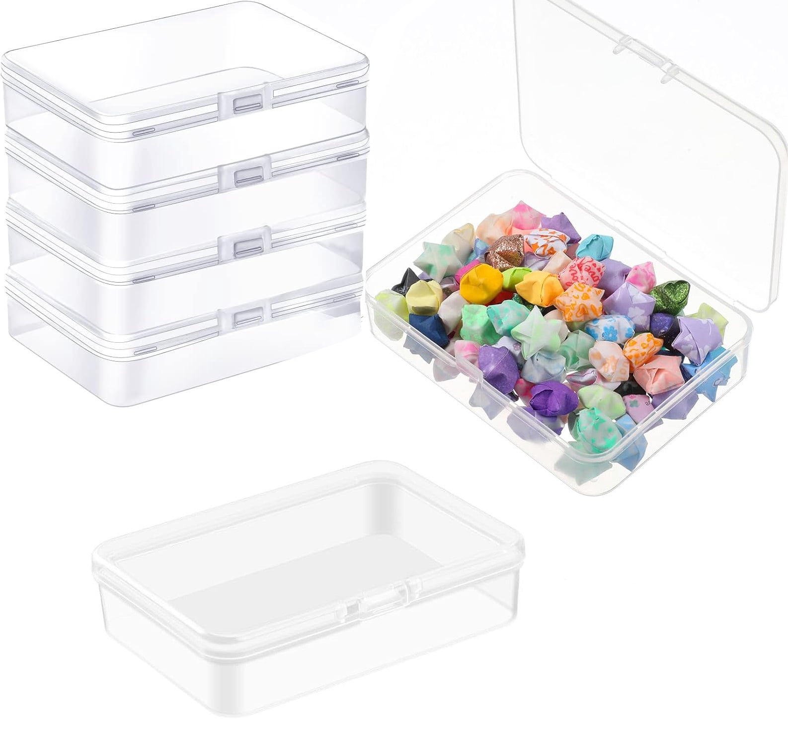 6 Pack Hinged Lid Clear Plastic Storage Bins Bexikou Stackable Craft ...