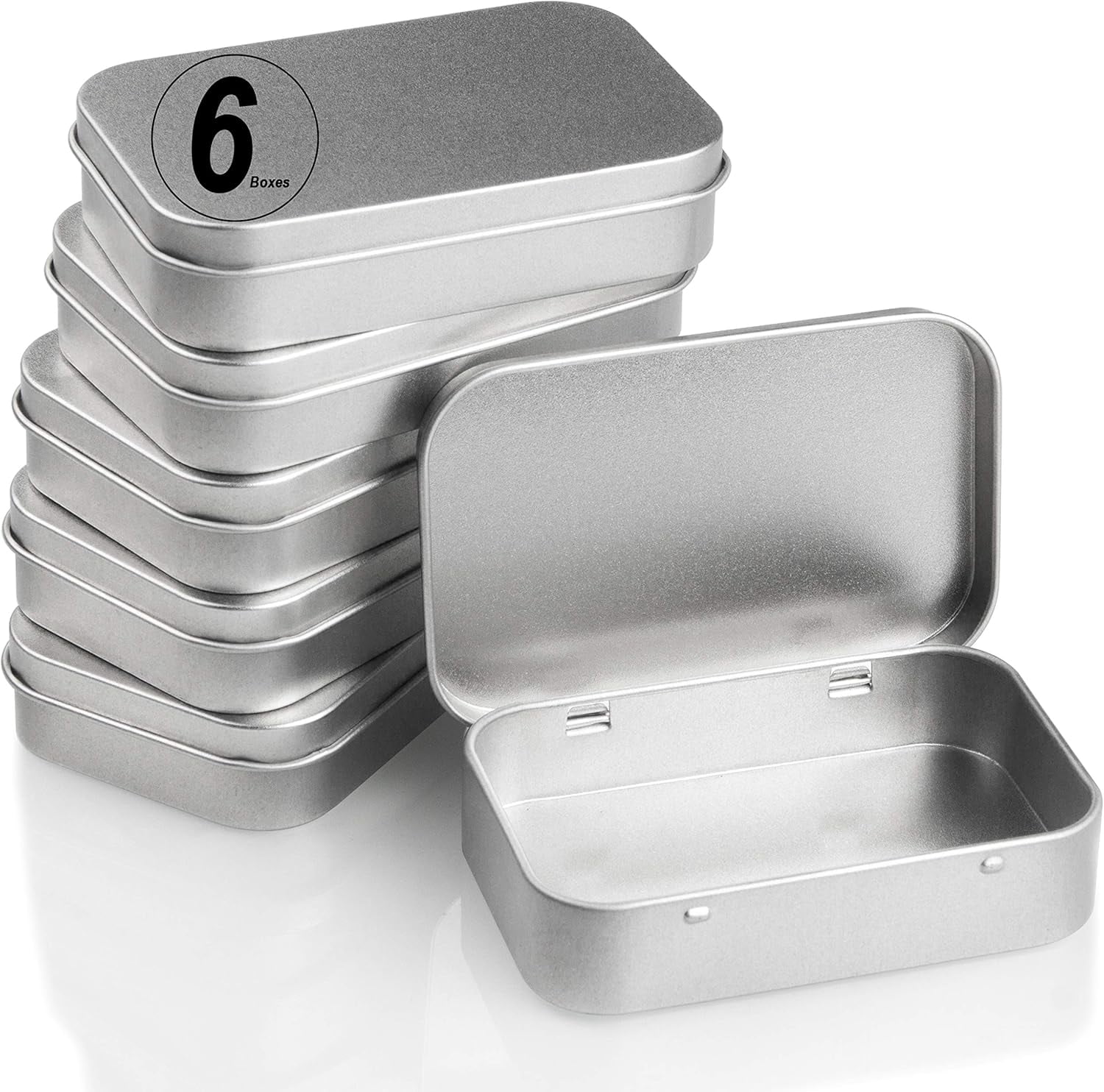 6 Pack Hinged Tin Box Containers - 3.7 x 2.4 x 0.8 inch Metal Tins ...