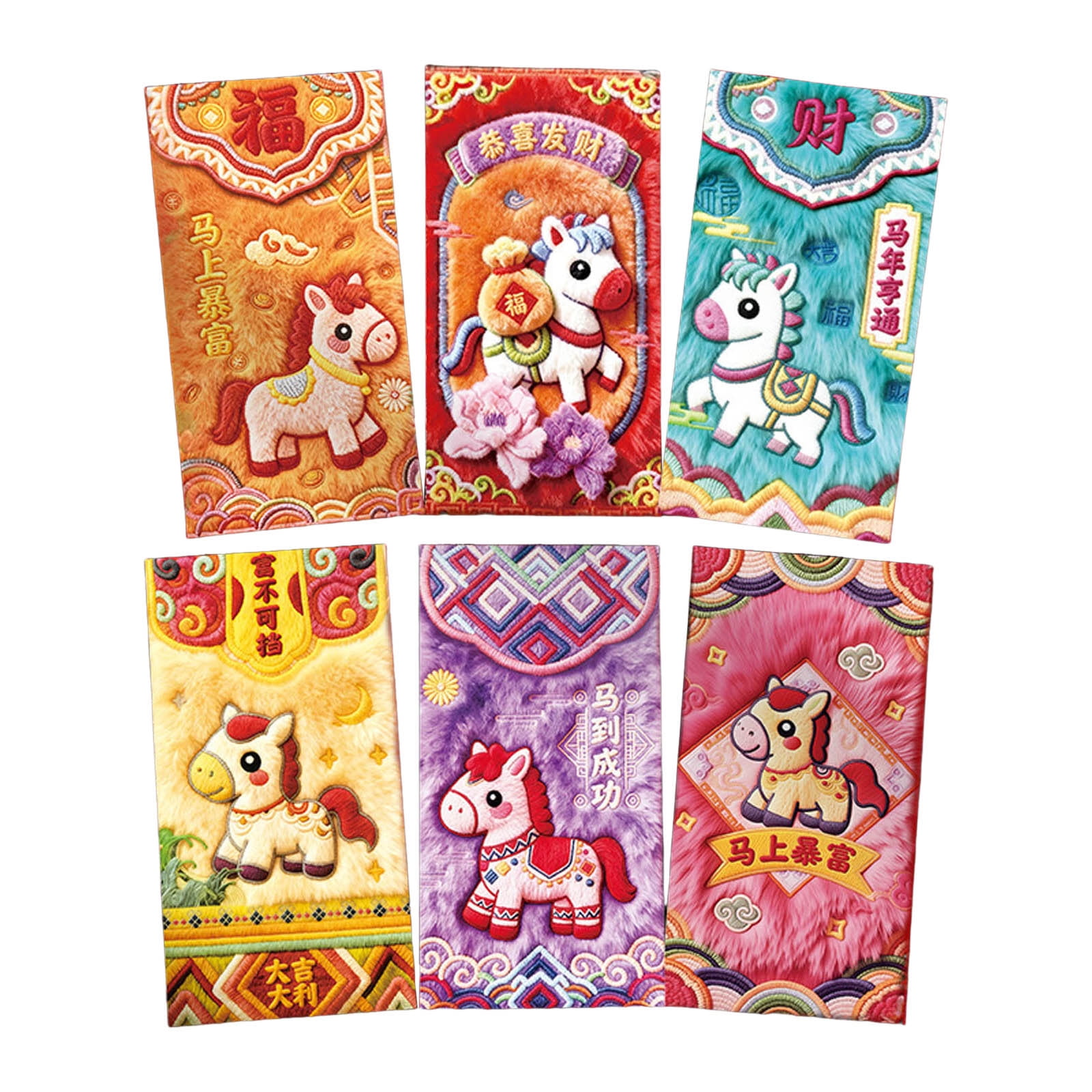 6-Pack Horse Year Chinese Red Envelopes 2026 - Exquisite Imitation ...